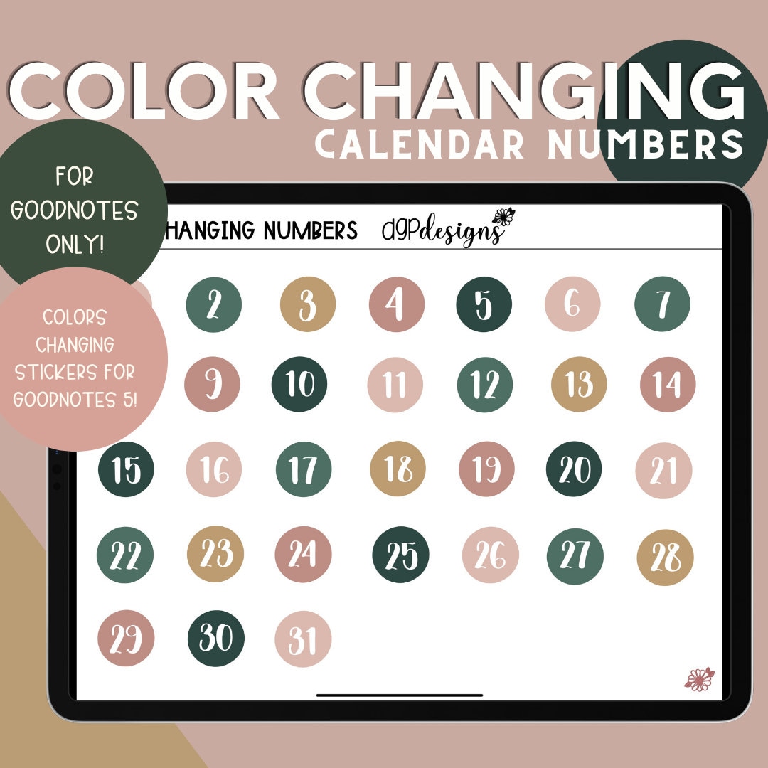 Color Changing Stickers, Calendar Numbers, Goodnotes Stickers, Monthly ...