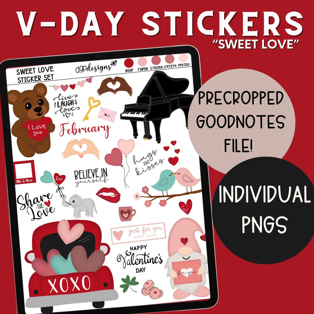 Valentine's Day Digital Stickers, February Stickers, Goodnotes Stickers ...