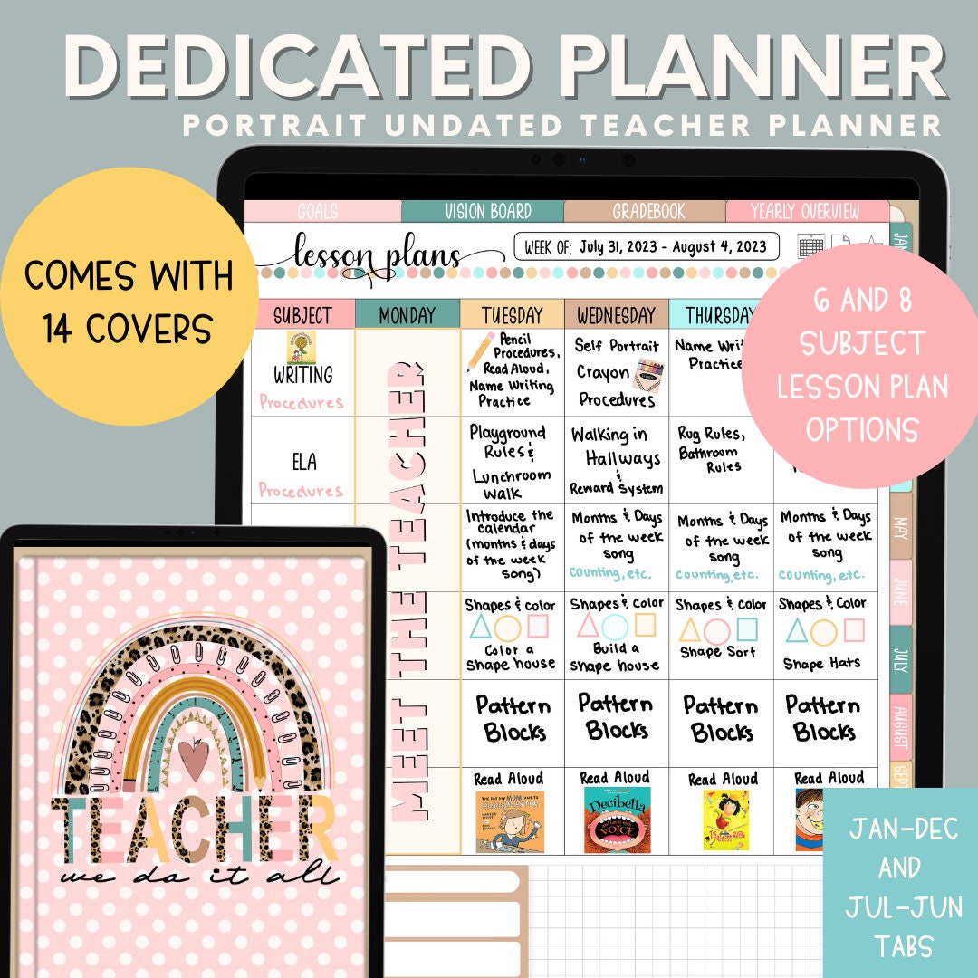 Digital Teacher Planner, Undated Teacher Planner, Digital, 2025-2026 ...