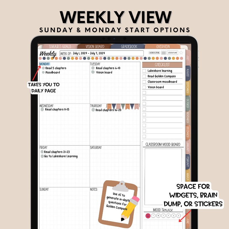 Teacher Planner, Undated Digital Teacher Planner, Digital Planner, 2025 ...