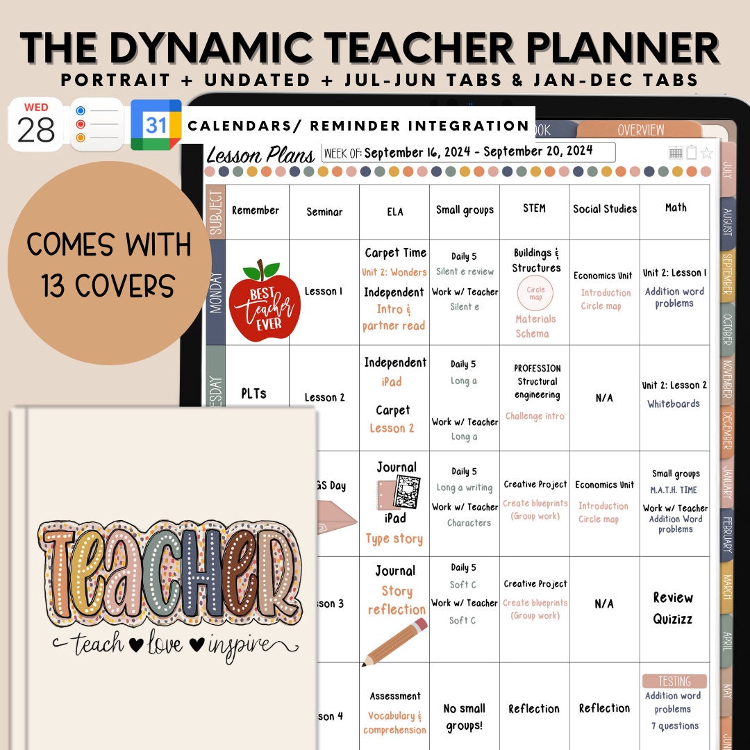 Teacher Planner, Undated Digital Teacher Planner, Digital Planner, 2025 ...