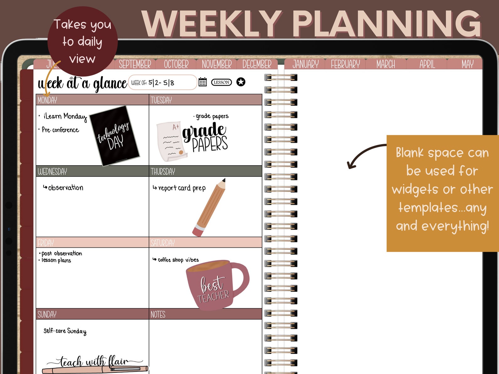 Digital Teacher Planner Undated Teacher Planner Lesson - Etsy