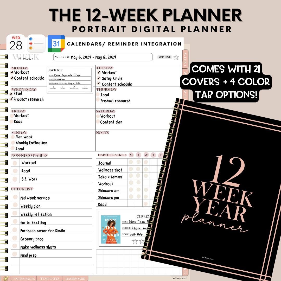 12 Week Year Digital Planner, Goal Tracker, 84 Day Goal Tracking, SMART ...