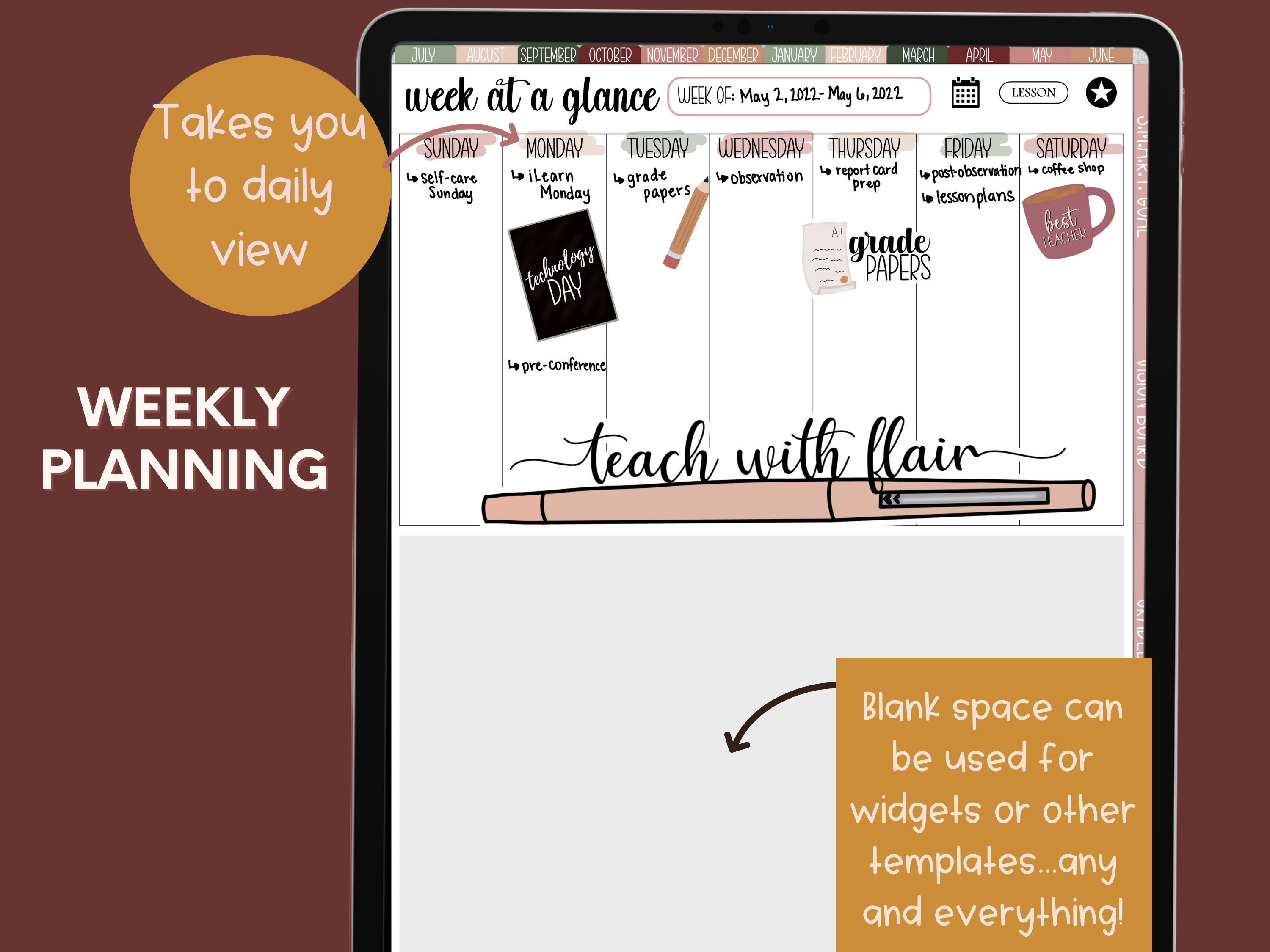 Digital Teacher Planner Undated Teacher Planner Lesson - Etsy