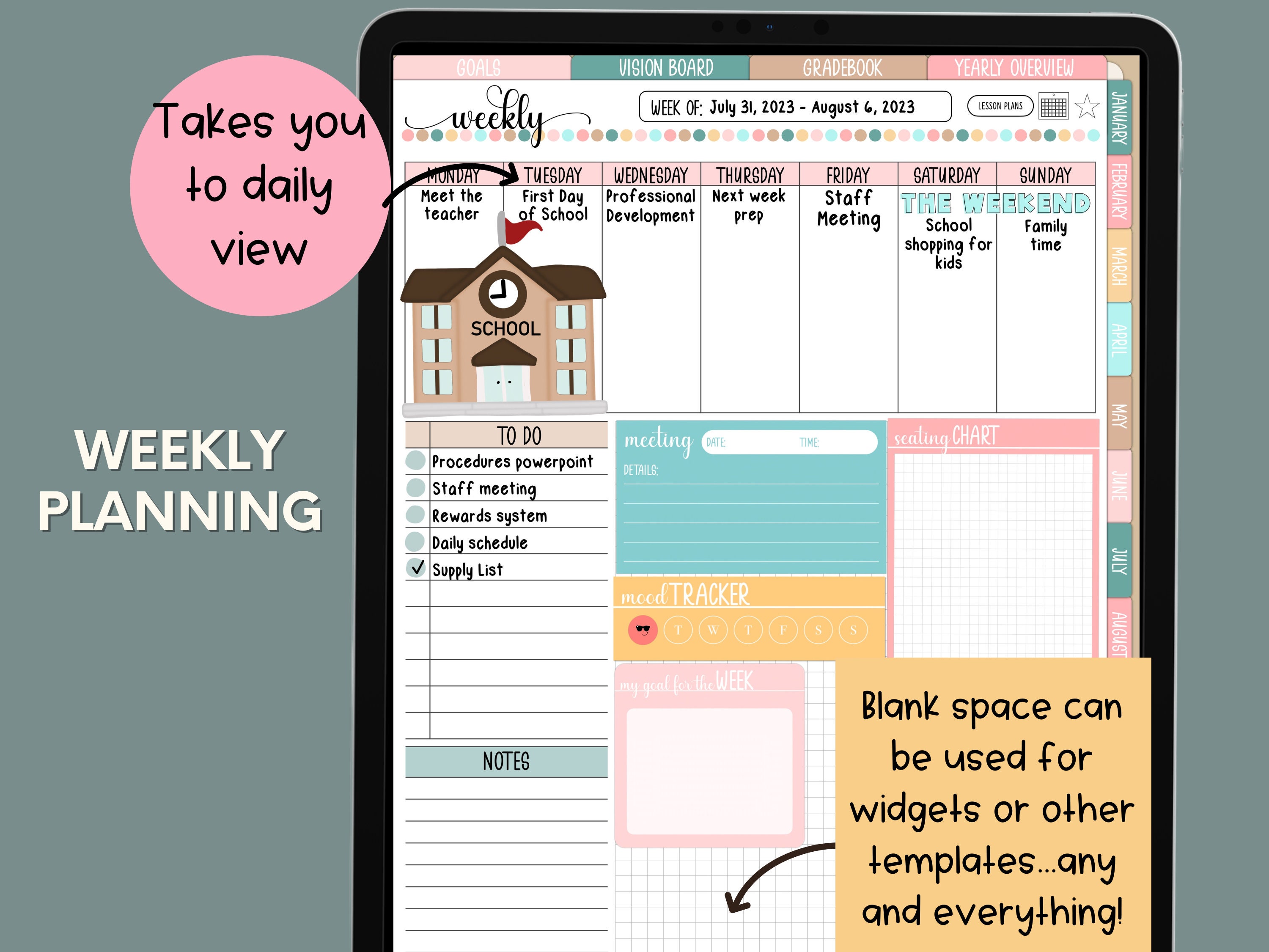 Digital Teacher Planner, Undated Teacher Planner, Digital, 2025-2026 ...