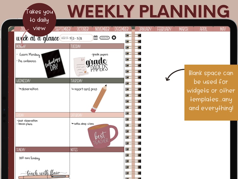 Digital Teacher Planner Undated Teacher Planner Lesson - Etsy