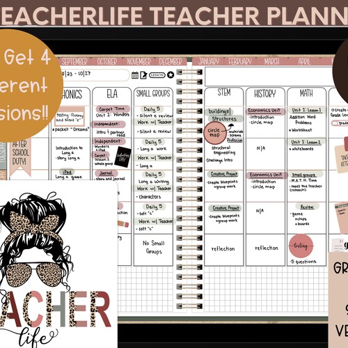 Digital Teacher Planner Undated Teacher Planner Lesson - Etsy