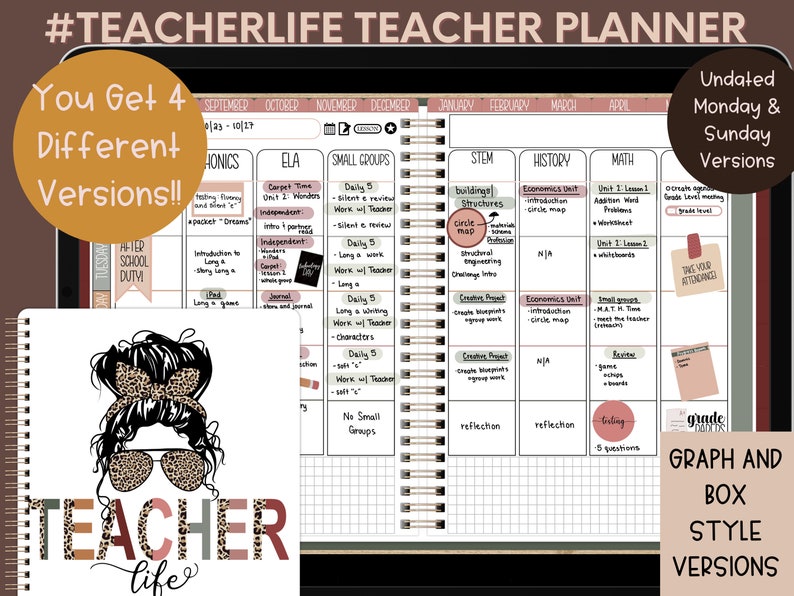Digital Teacher Planner Undated Teacher Planner Lesson - Etsy