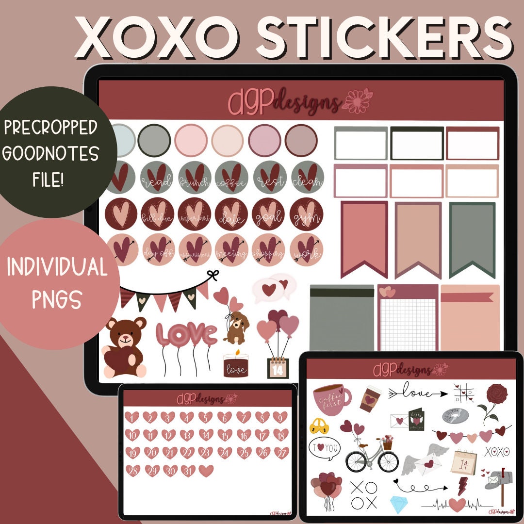 Valentine's Stickers for Digital Planner, Journals, Goodnotes ...