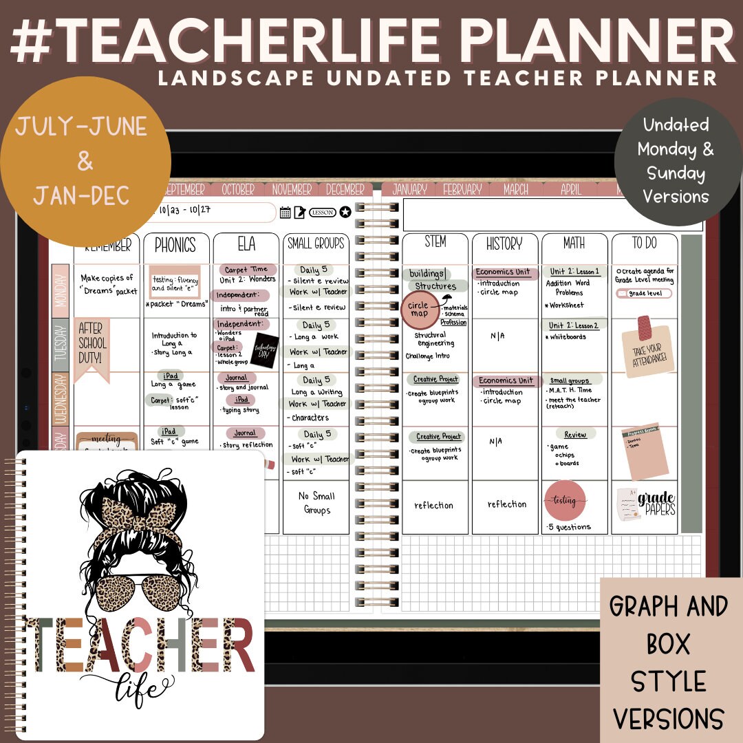 Digital Teacher Planner, Undated Teacher Planner, Lesson Planner, 2025 ...