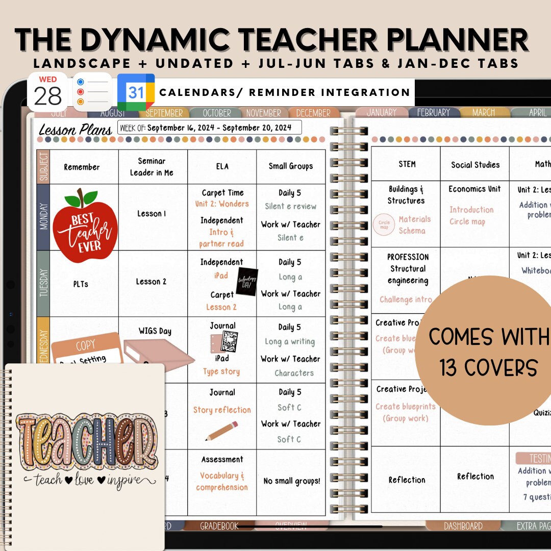 Digital Teacher Planner, Undated Teacher Planner, Digital Planner, 2024 ...