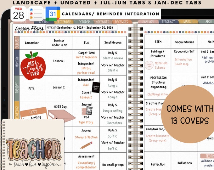 Digital Teacher Planner, Undated Teacher Planner, Digital Planner, 2024 ...