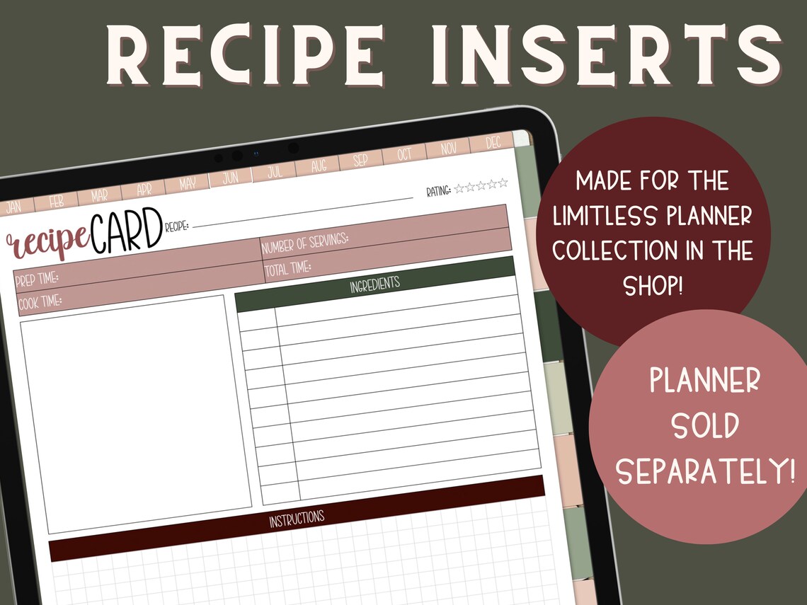 Recipe Inserts Digital Recipe Templates Inserts for Digital - Etsy