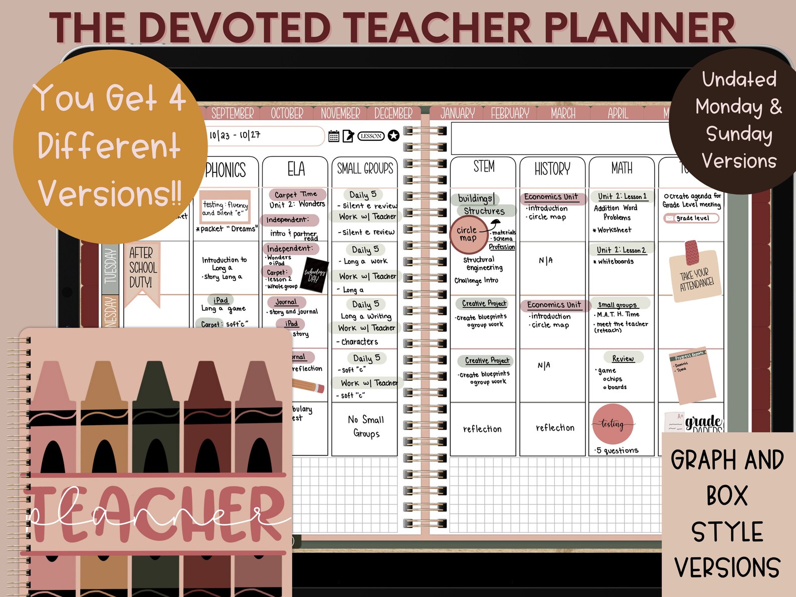 Digital Teacher Planner Undated Teacher Planner Lesson - Etsy
