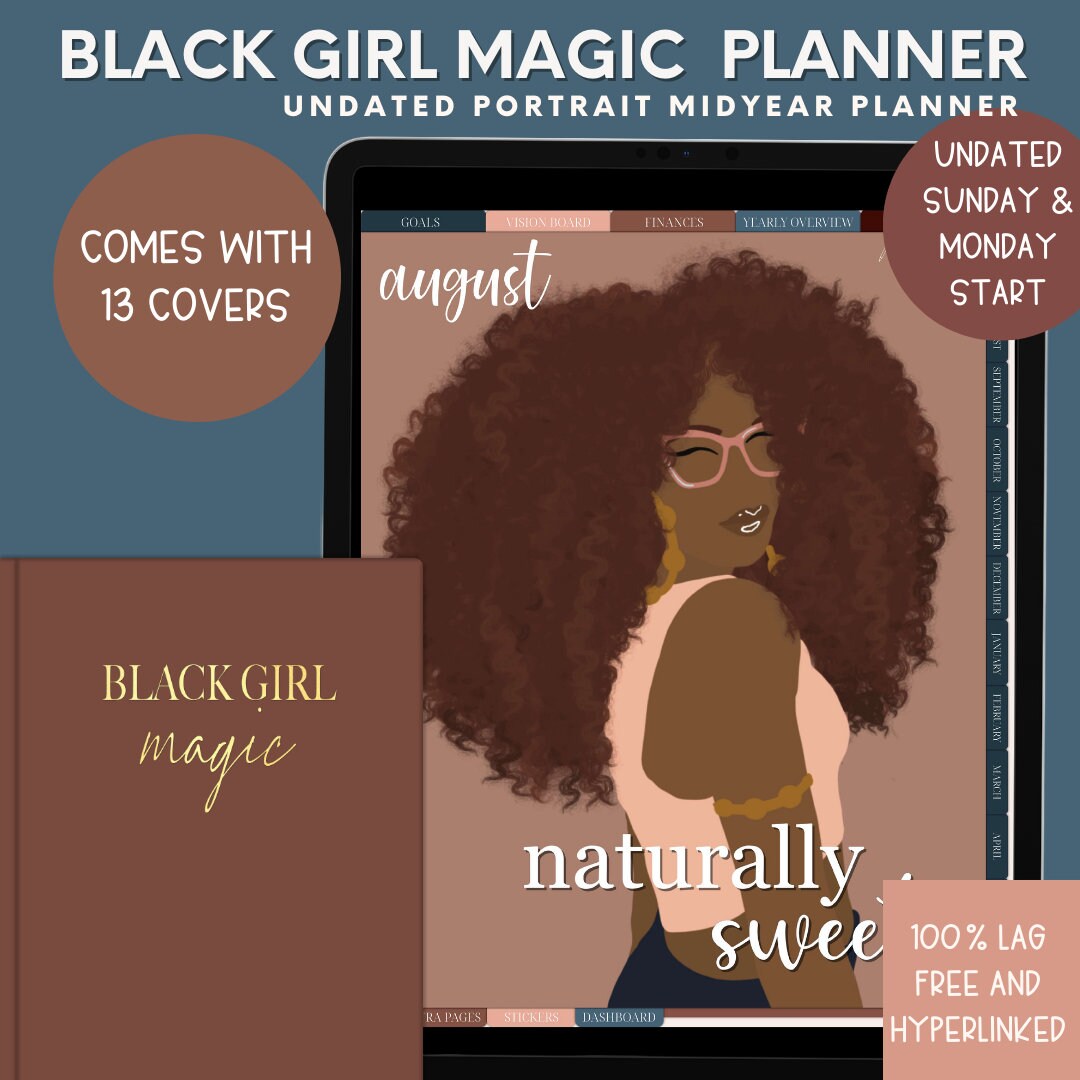2024-2025 UNDATED Black Girl Digital Planner, Afro Midyear Digital ...