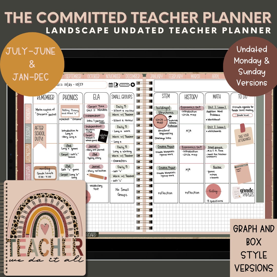 2025 Digital Teacher Planner, Undated Teacher Planner, 2025-2026 ...