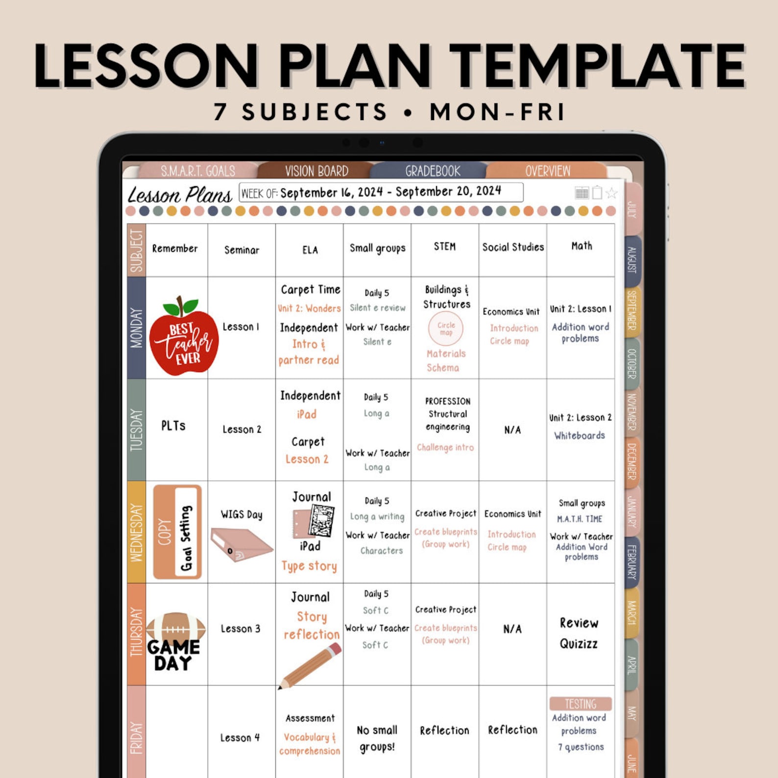 Teacher Planner, Undated Digital Teacher Planner, Digital Planner, 2025 ...