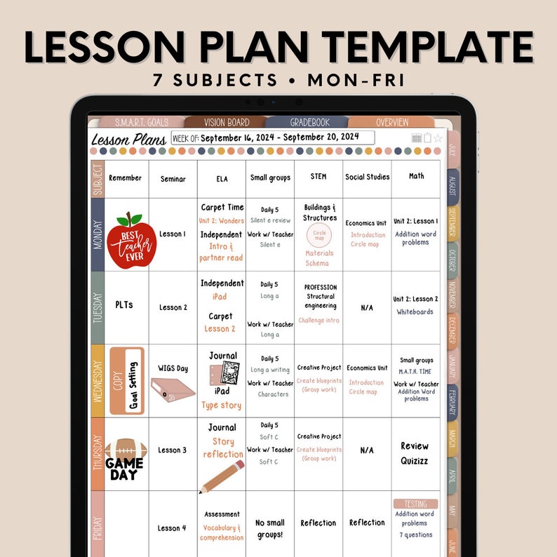 Teacher Planner, Undated Digital Teacher Planner, Digital Planner, 2025 ...