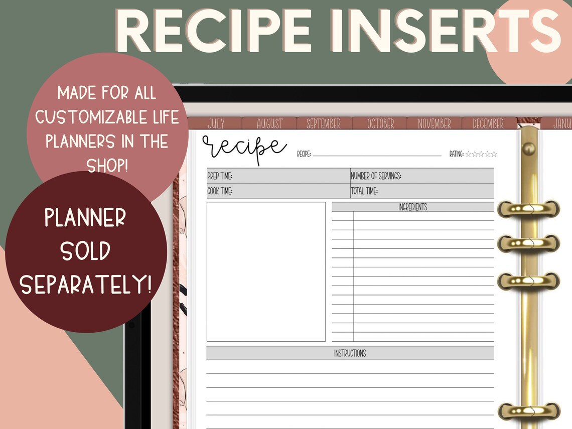 Recipe Inserts Digital Recipe Templates Inserts for Digital - Etsy