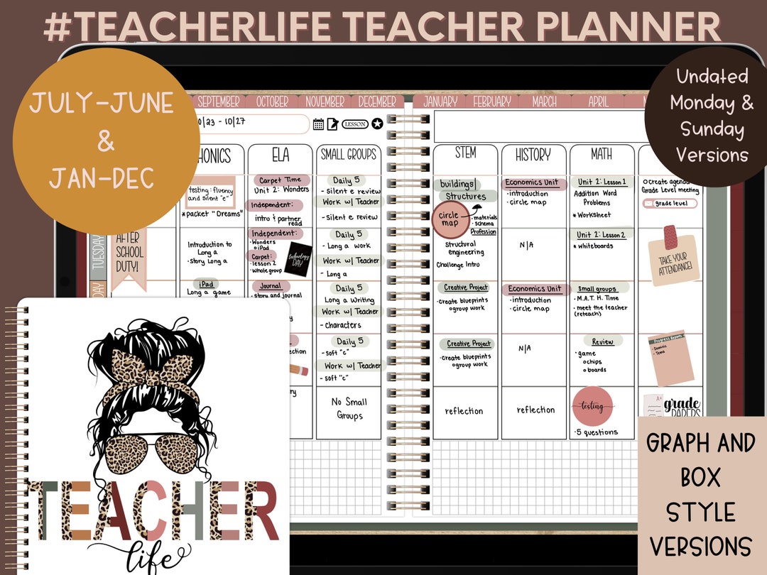 Digital Teacher Planner Undated Teacher Planner Lesson - Etsy