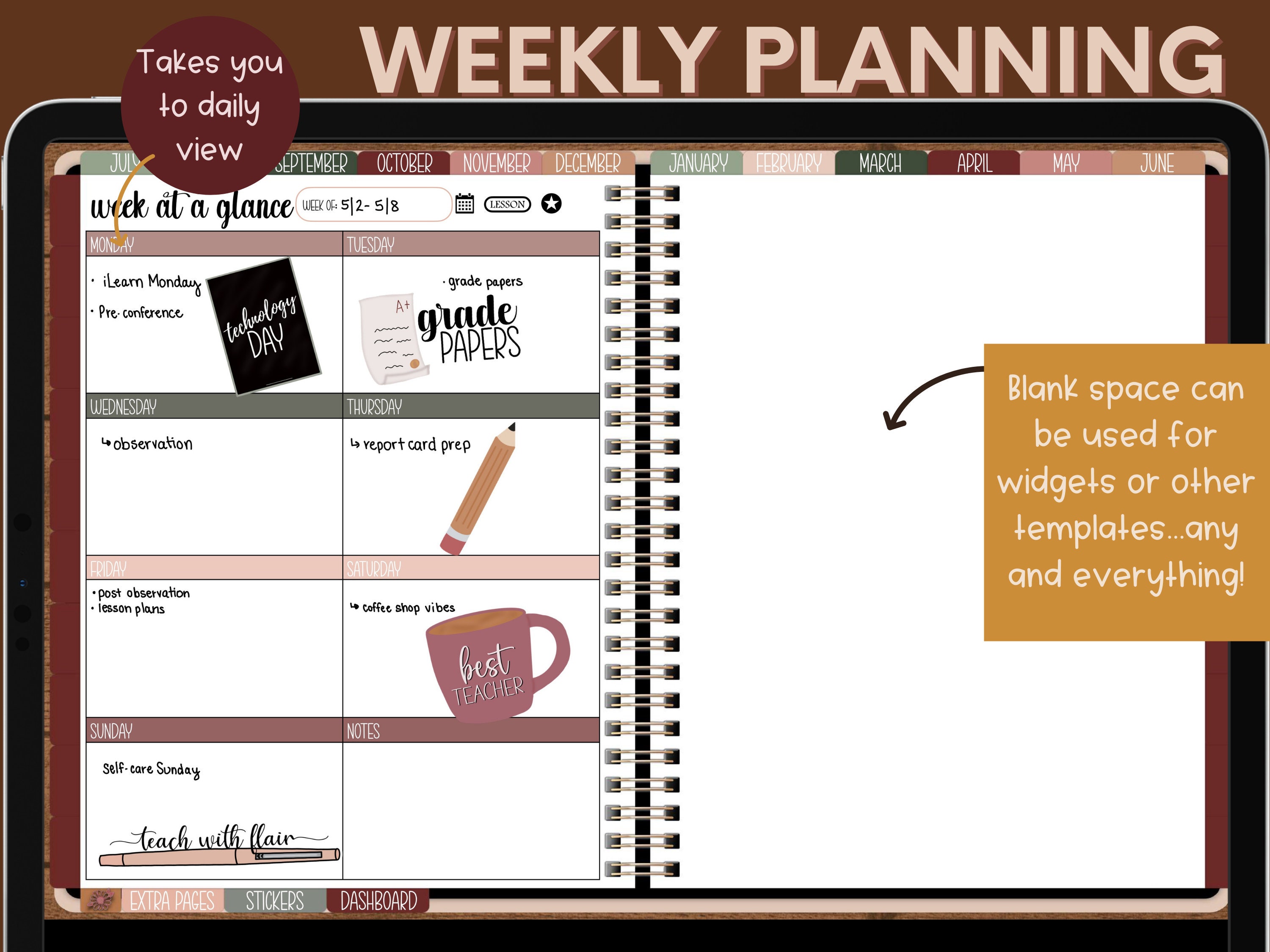 Digital Teacher Planner Undated Teacher Planner Lesson - Etsy