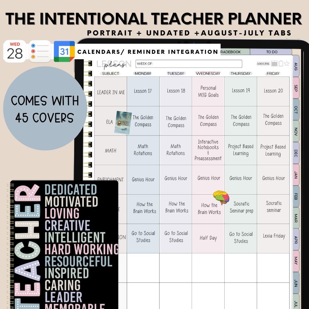 Digital Teacher Planner, Undated Teacher Planner, Digital, 2026-2027 ...