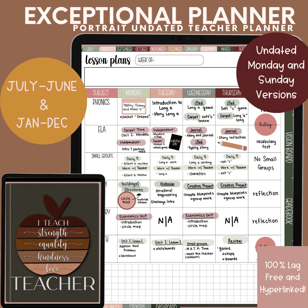 Digital Teacher Planner, Undated Teacher Planner, 2025-2026 Lesson ...
