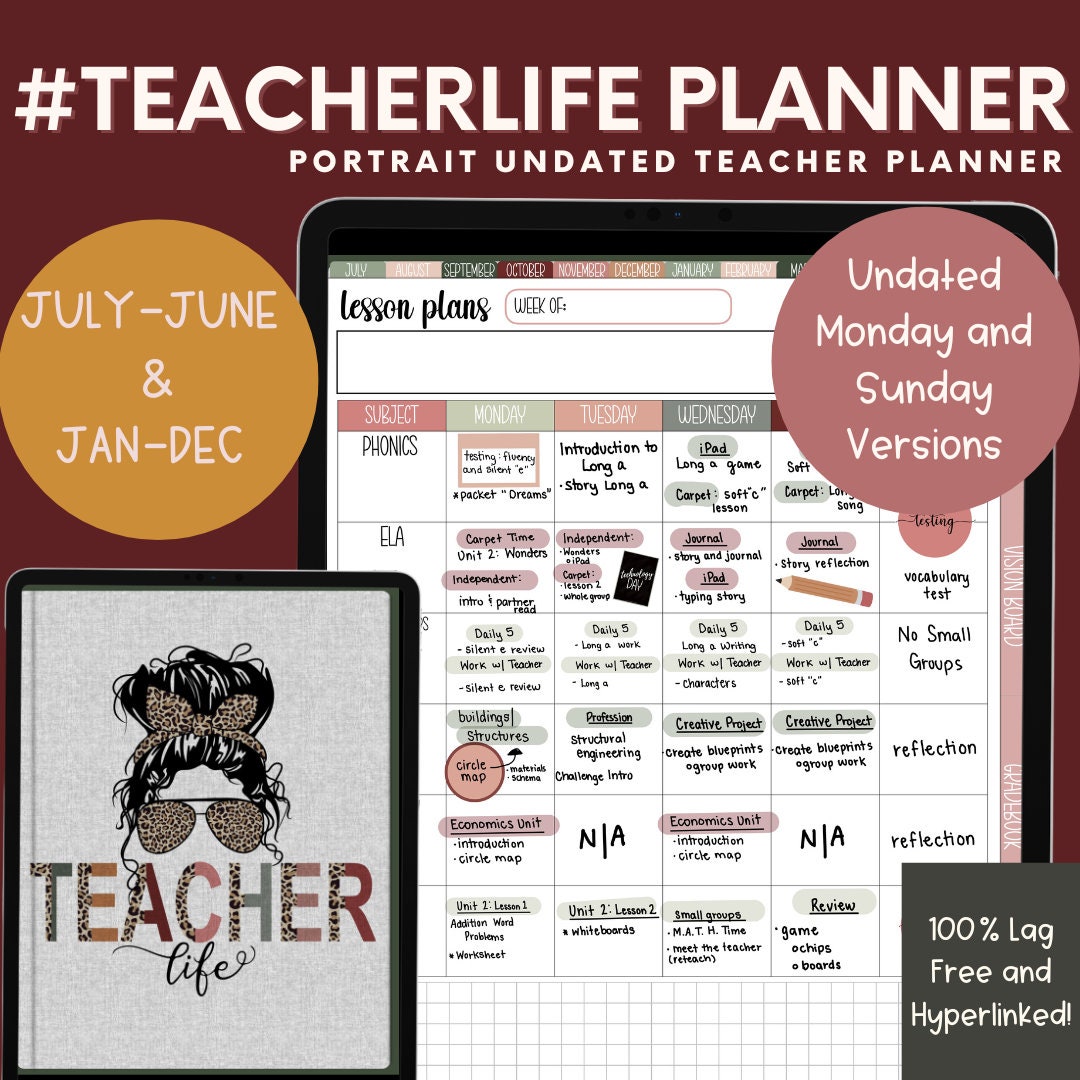 Digital Teacher Planner, Undated Teacher Planner, Lesson Planner, 2025 ...