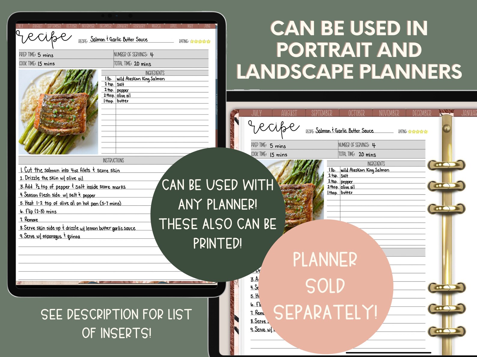 Recipe Inserts Digital Recipe Templates Inserts for Digital - Etsy