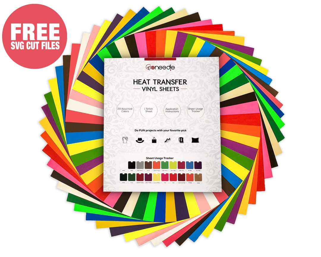 HTV Heat Transfer Vinyl Bundle : 20 Pack 12"x10" Sheets and FREE 6 SVG ...