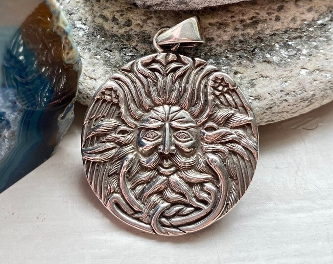 Fabulous Sun God Pendant. Vintage Pagan God Pendant. Green Man Pendant ...