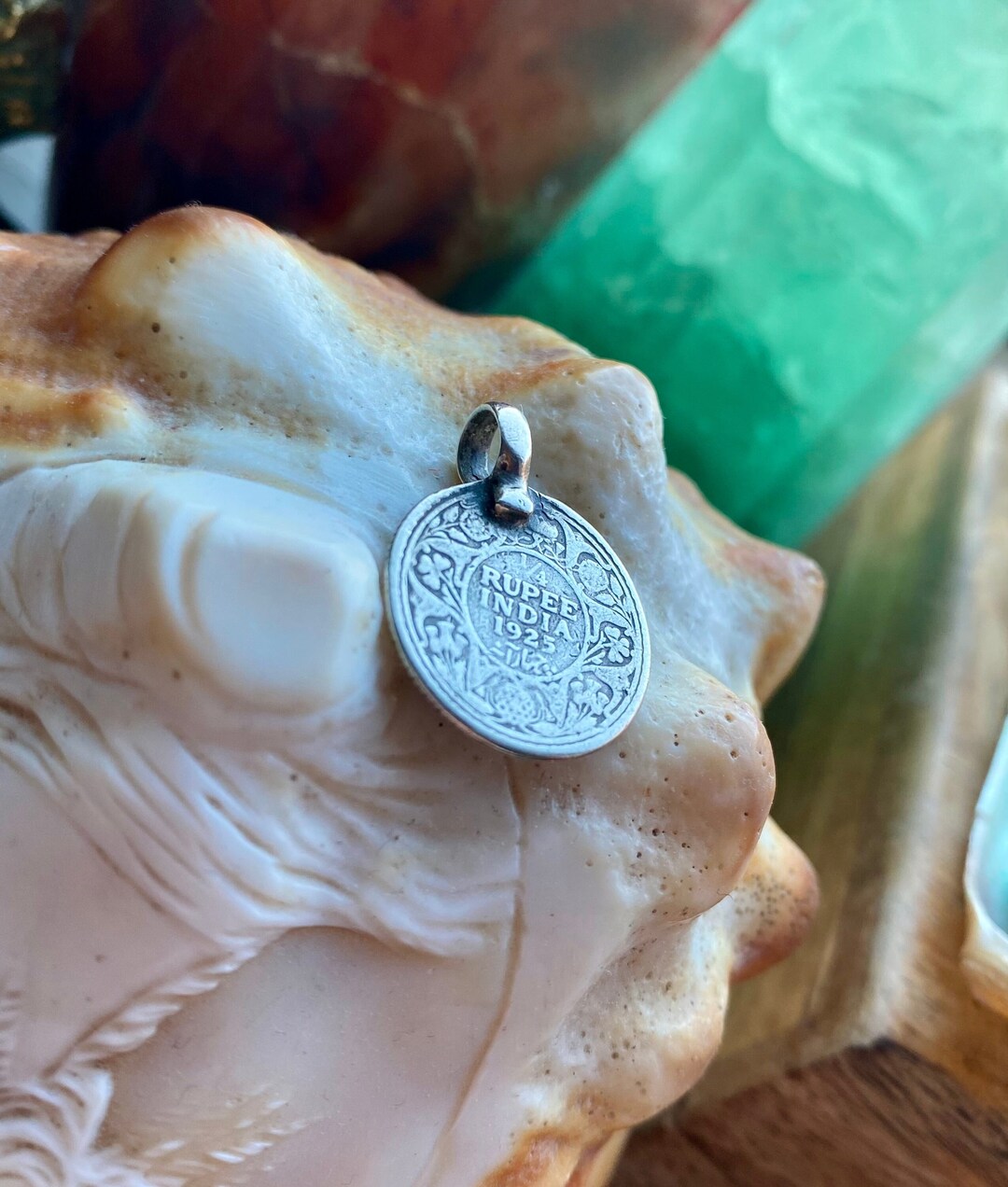 Little Quarter Rupee Coin Charm. Antique Silver Coin Pendant. Indian ...