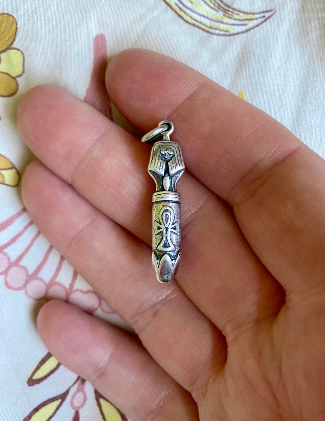 Rare And Unusual Egyptian Phallic Symbol With Ankh Solid Sterling Silver Fertility Pendant