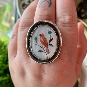 Vintage Zuni Cardinal Ring. Vintage Zuni Inlay Ring. Mother of Pearl ...