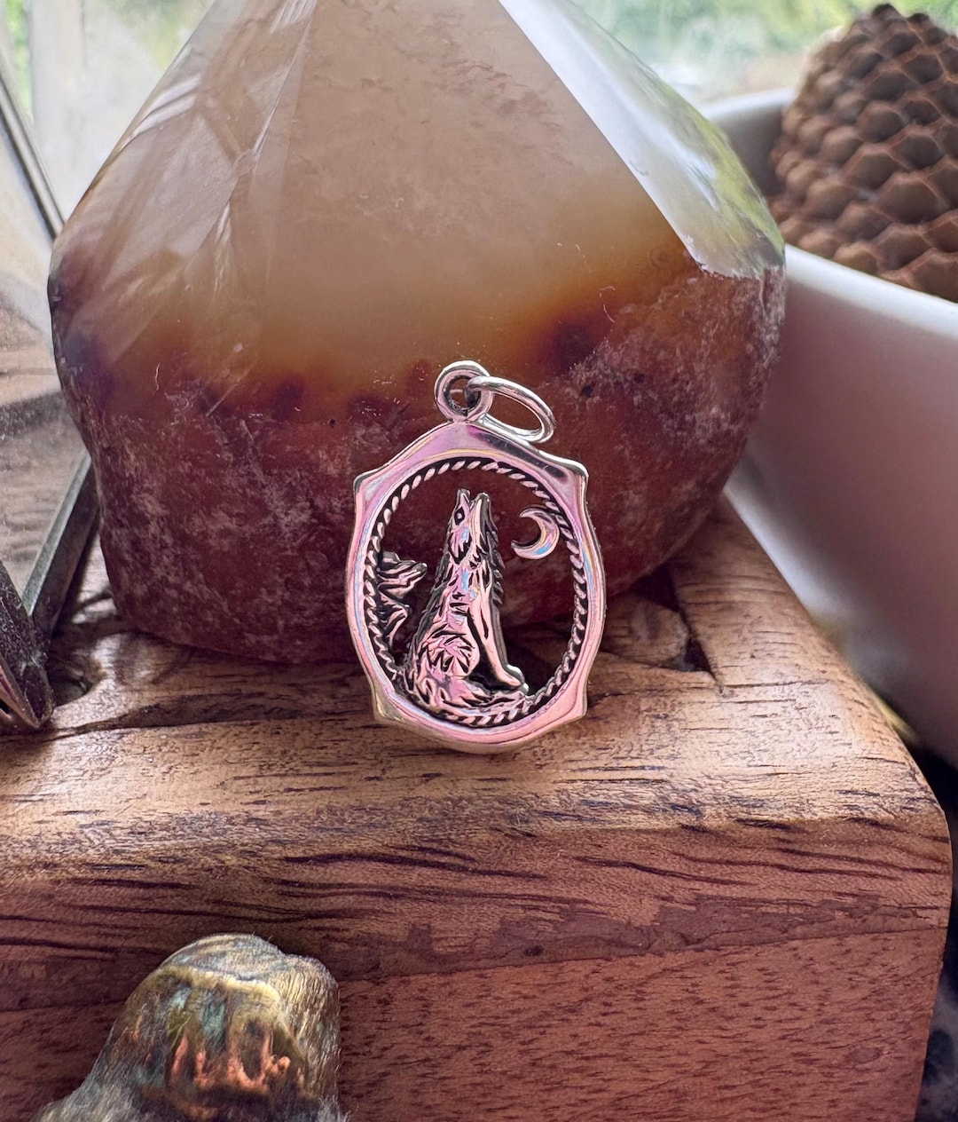 Howling Wolf Pendant. Wolf and Moon Pendant. Wolf Lover. Wolf Charm ...