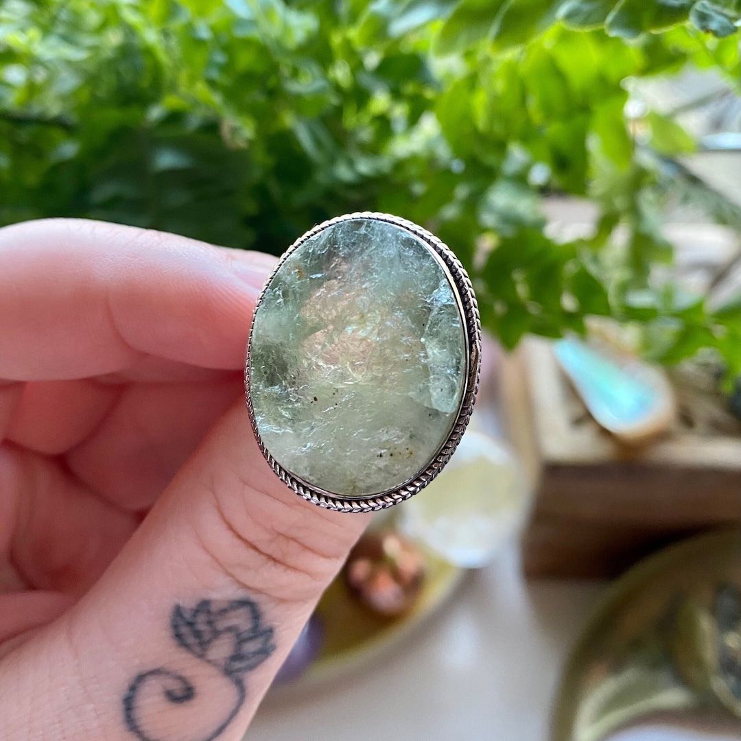 Raw Green Fluorite Ring. Green Crystal Ring. Vintage Fluorite Ring in ...