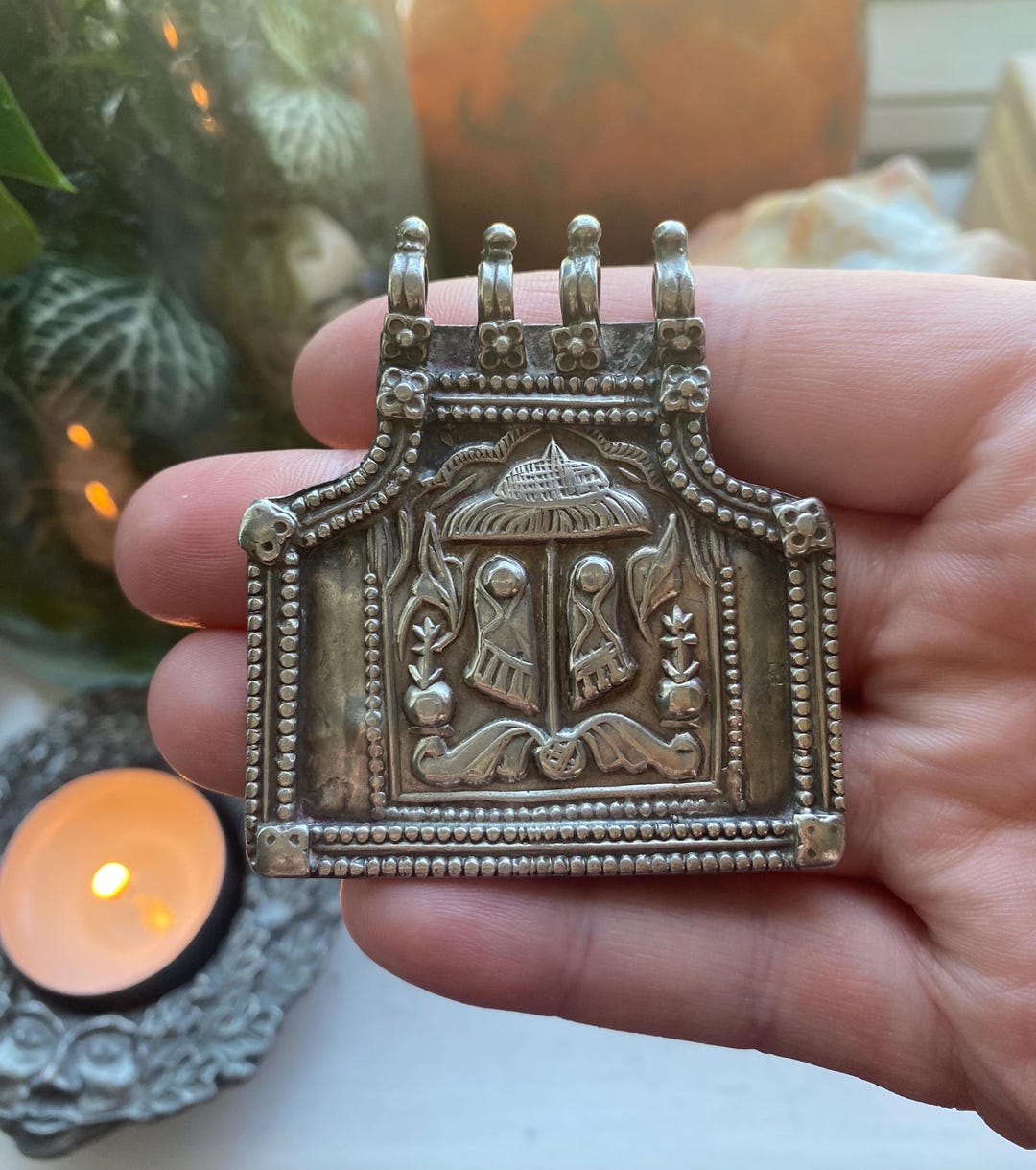 Beautiful Large Old Rajasthani Talisman Pendant. Big Rajasthani Silver ...