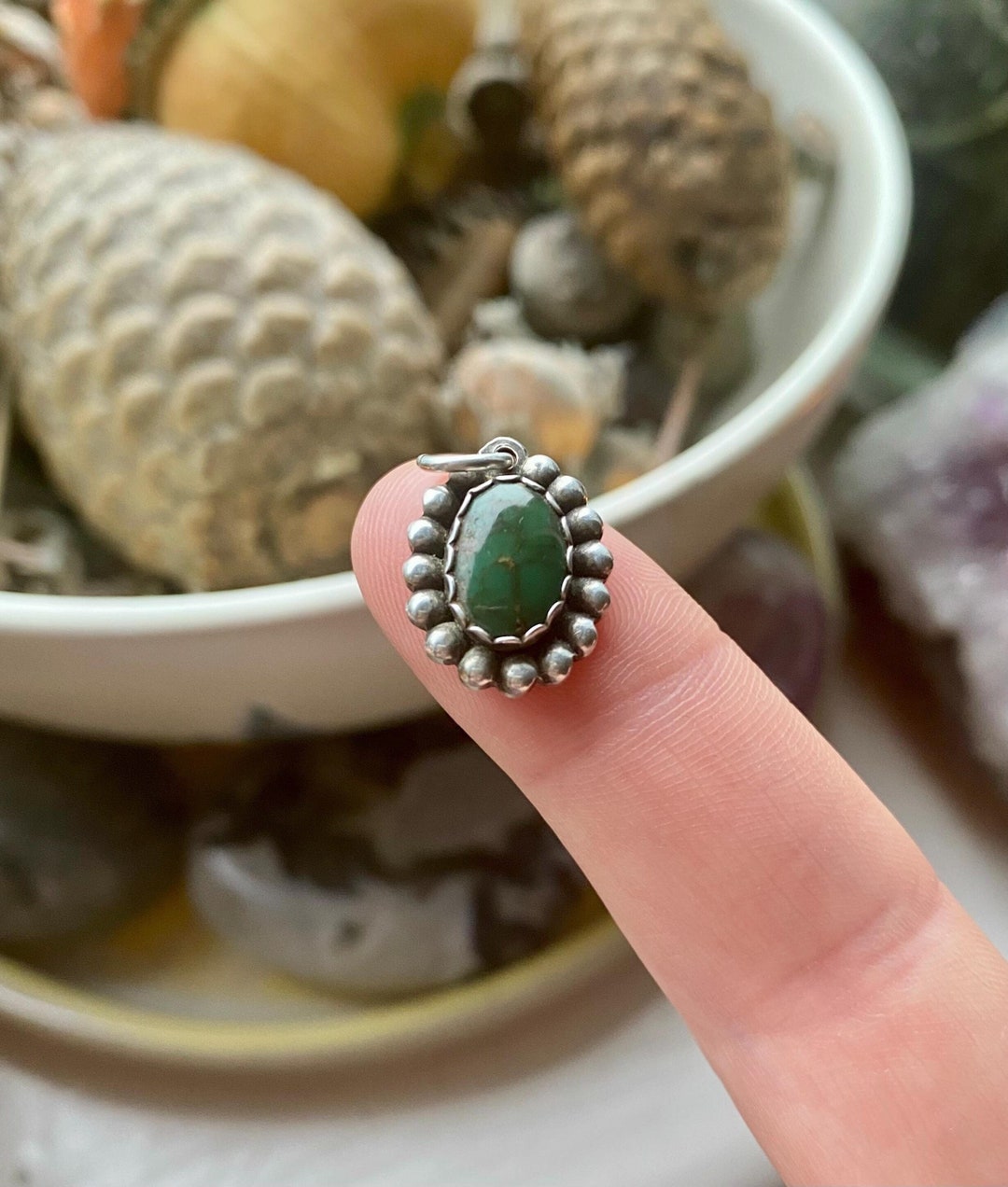 Deep Green Turquoise Pendant. Small Turquoise Navajo Pendant. Vintage ...