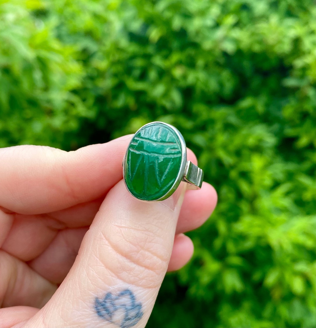 Antique Green Glass Scarab Ring. Art Deco Era Scarab Silver Ring ...