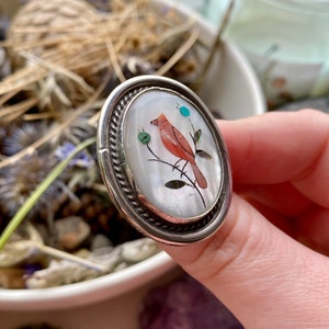 Vintage Zuni Cardinal Ring. Vintage Zuni Inlay Ring. Mother of Pearl ...