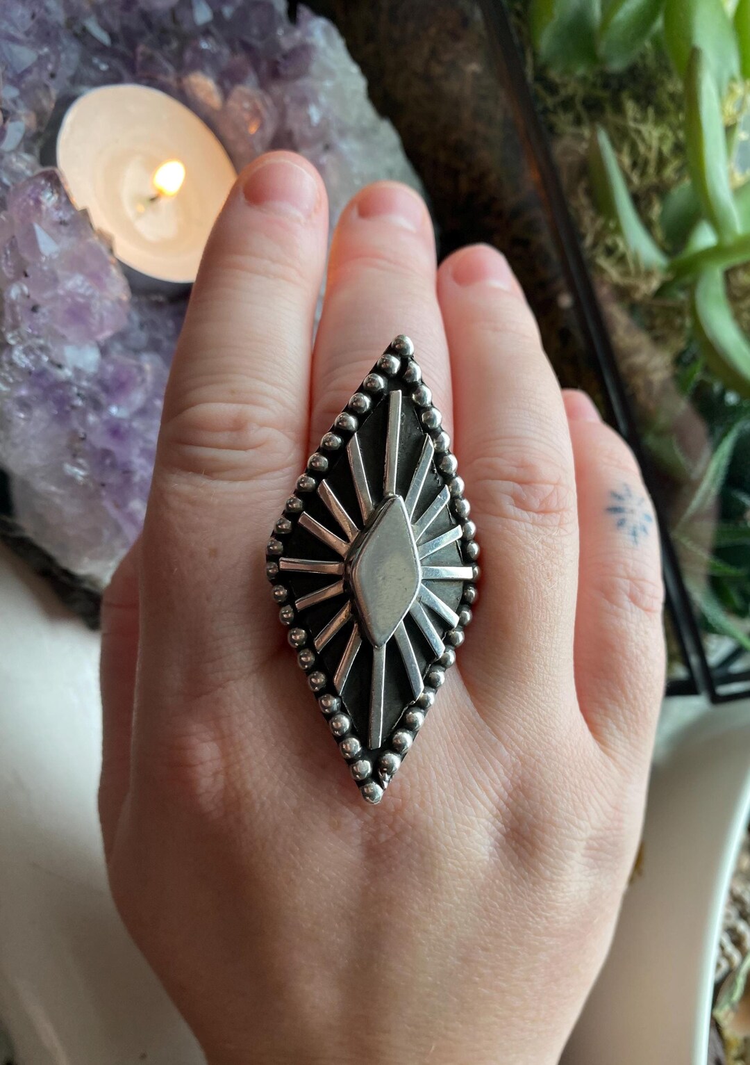 INCREDIBLE Navajo Statement Ring. Signed Tom Hawk. Large Sterling ...