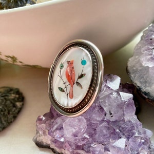 Vintage Zuni Cardinal Ring. Vintage Zuni Inlay Ring. Mother of Pearl ...