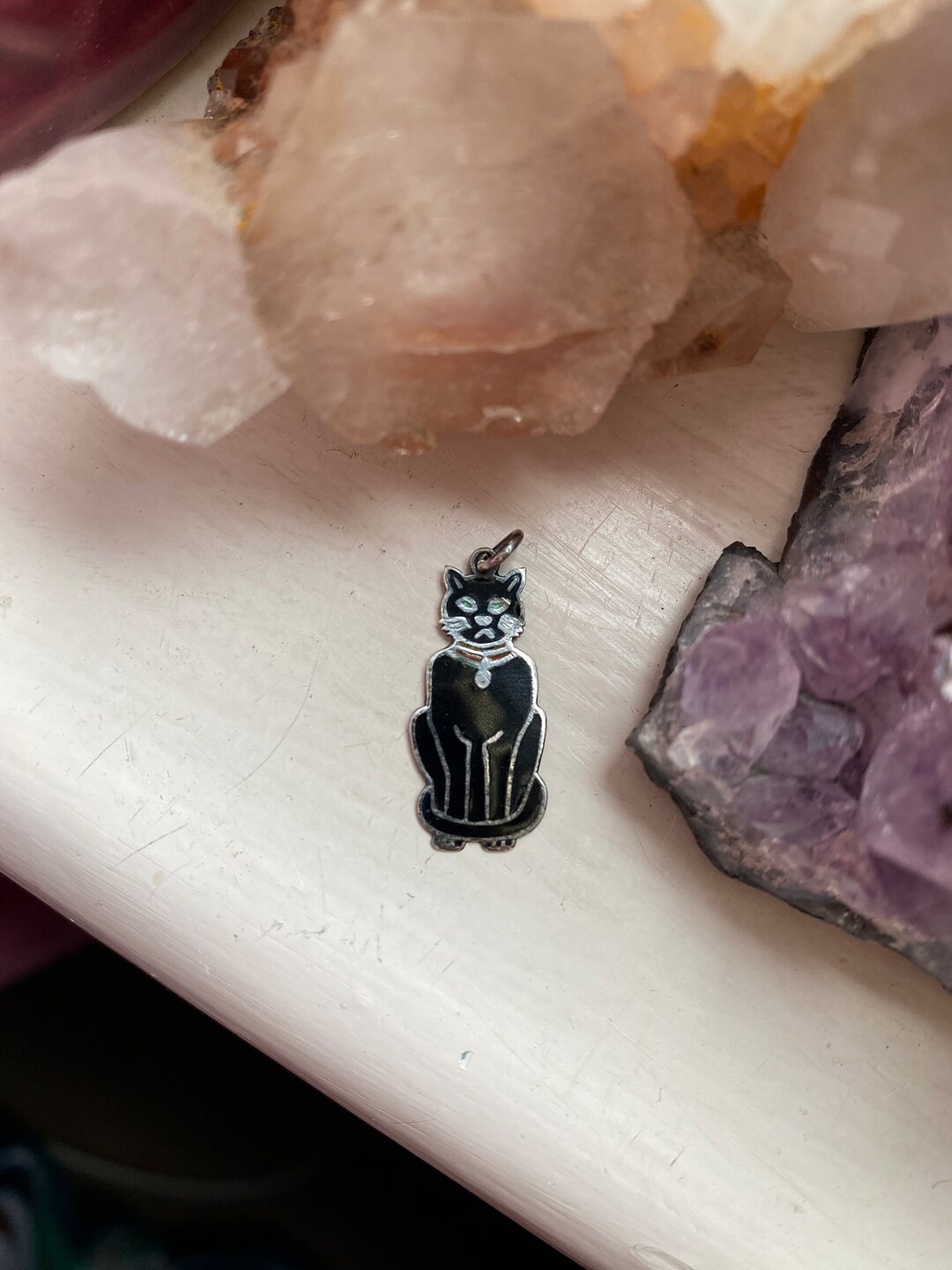Cute Rare Antique Enamel Cat Charm. Lucky Black Cat Charm. Enamel Black ...