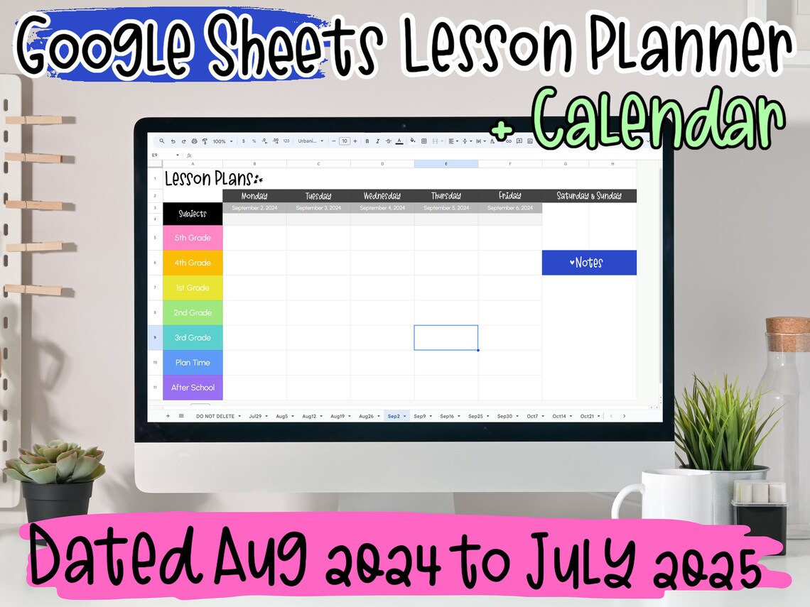2024-2025 Google Sheets Lesson Planner & Calendar August-july Rainbow ...