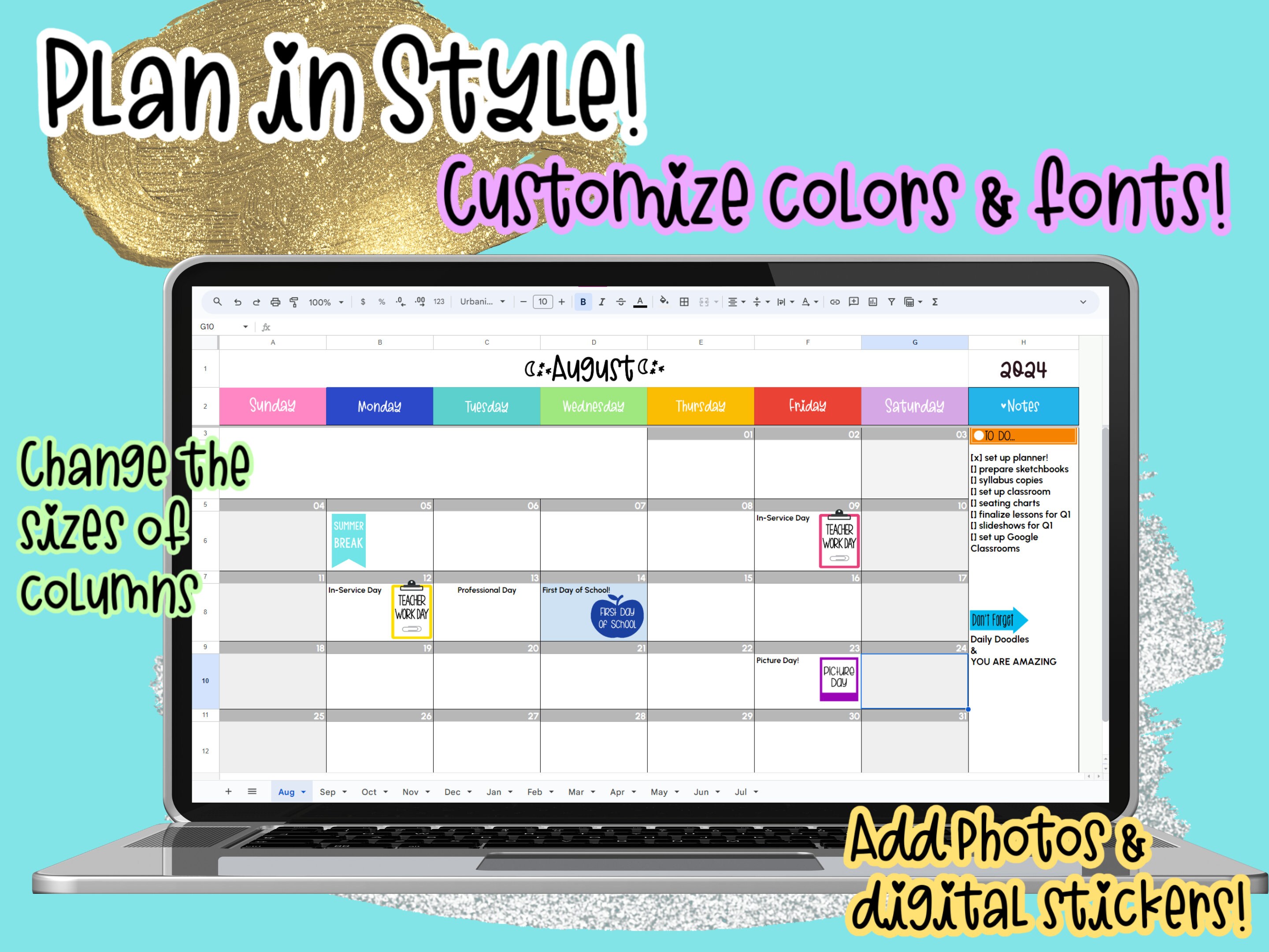 2024-2025 Google Sheets Lesson Planner & Calendar August-july - Etsy