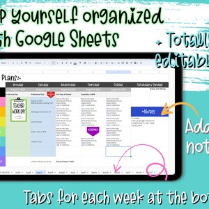 2024-2025 Google Sheets Lesson Planner & Calendar August-july Rainbow ...
