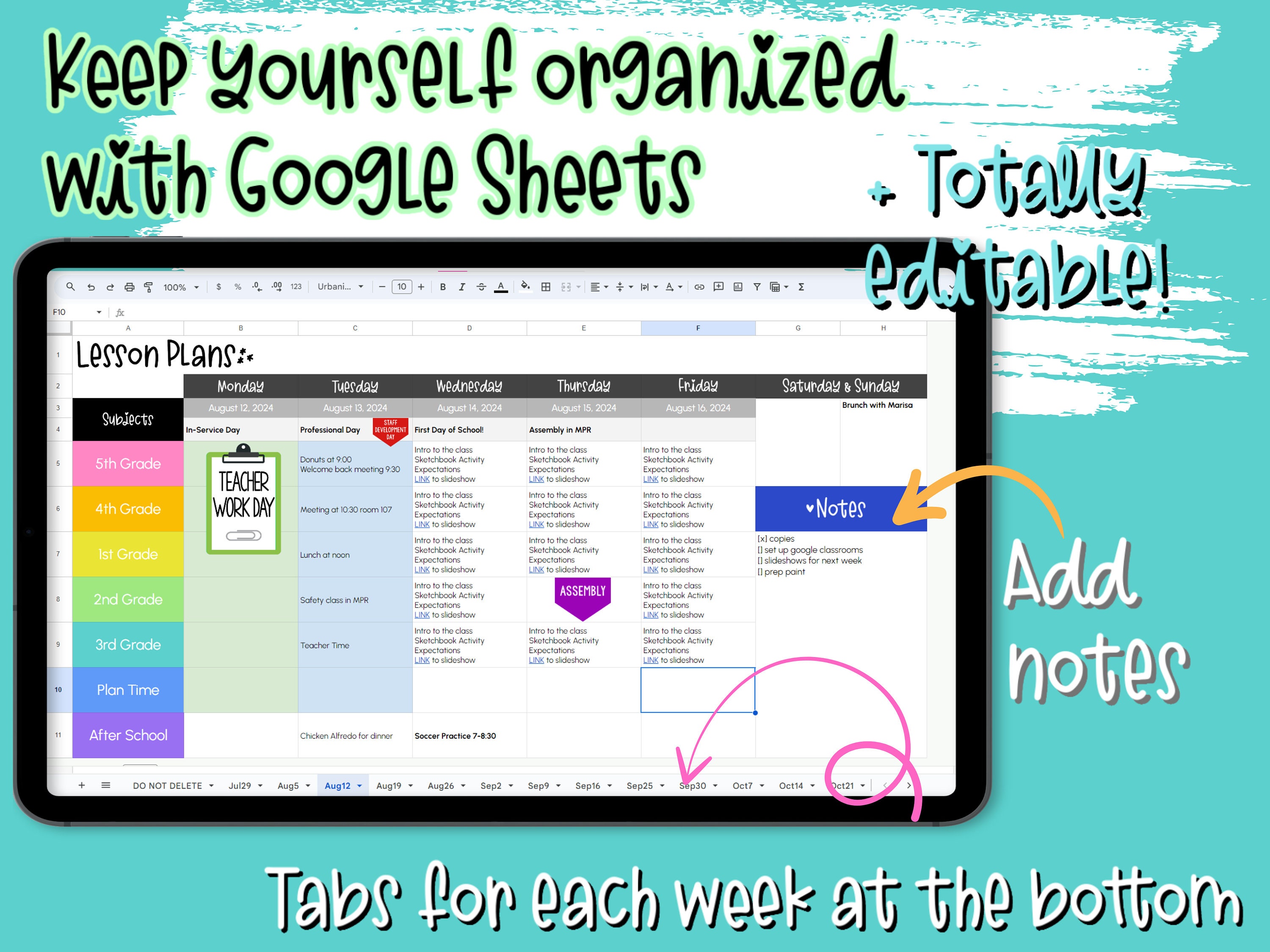 2024-2025 Google Sheets Lesson Planner & Calendar August-july Rainbow ...