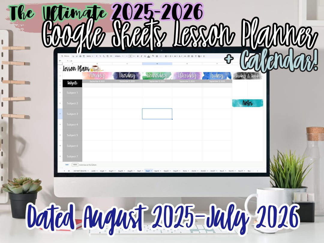 NEW! 2025-2026 Google Sheets Lesson Planner & Calendar August-july ...