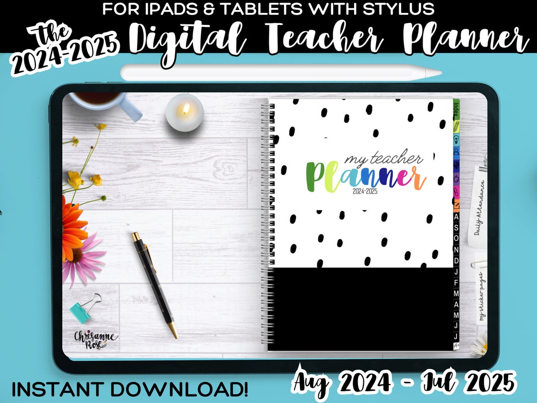 2024-2025 Digital Teacher Planner for Goodnotes, Notability, Xodo Black ...