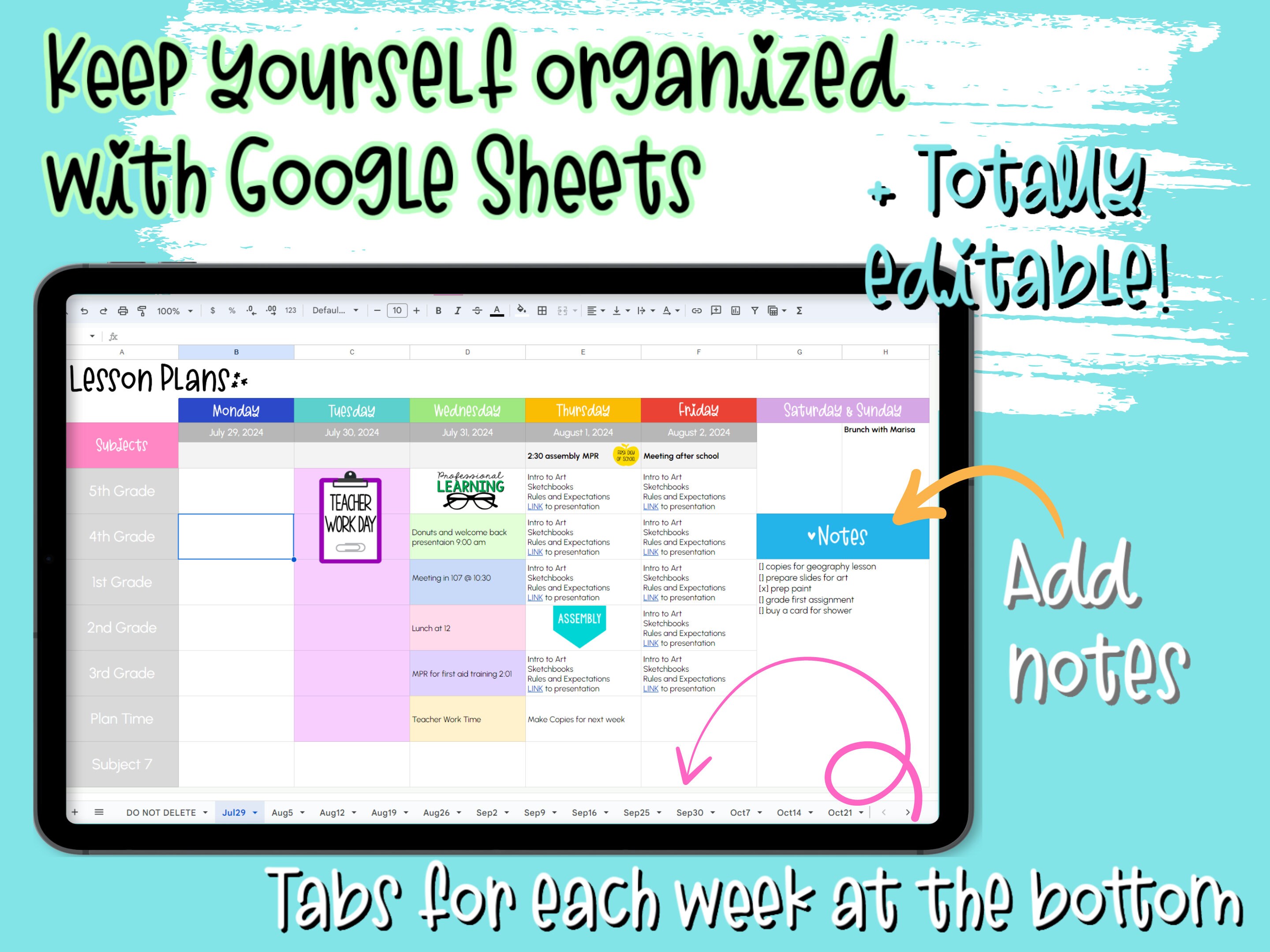 2024-2025 Google Sheets Lesson Planner & Calendar August-july - Etsy